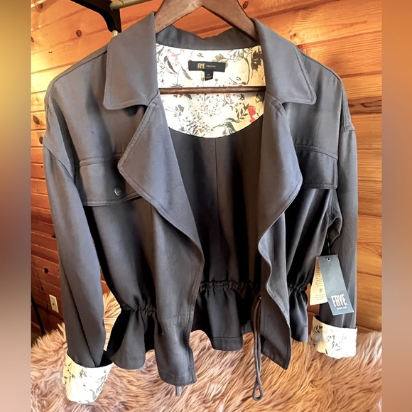 Frye | Jackets & Coats | Nwt Frye Jacket Stone Gray With Floral Accent ...